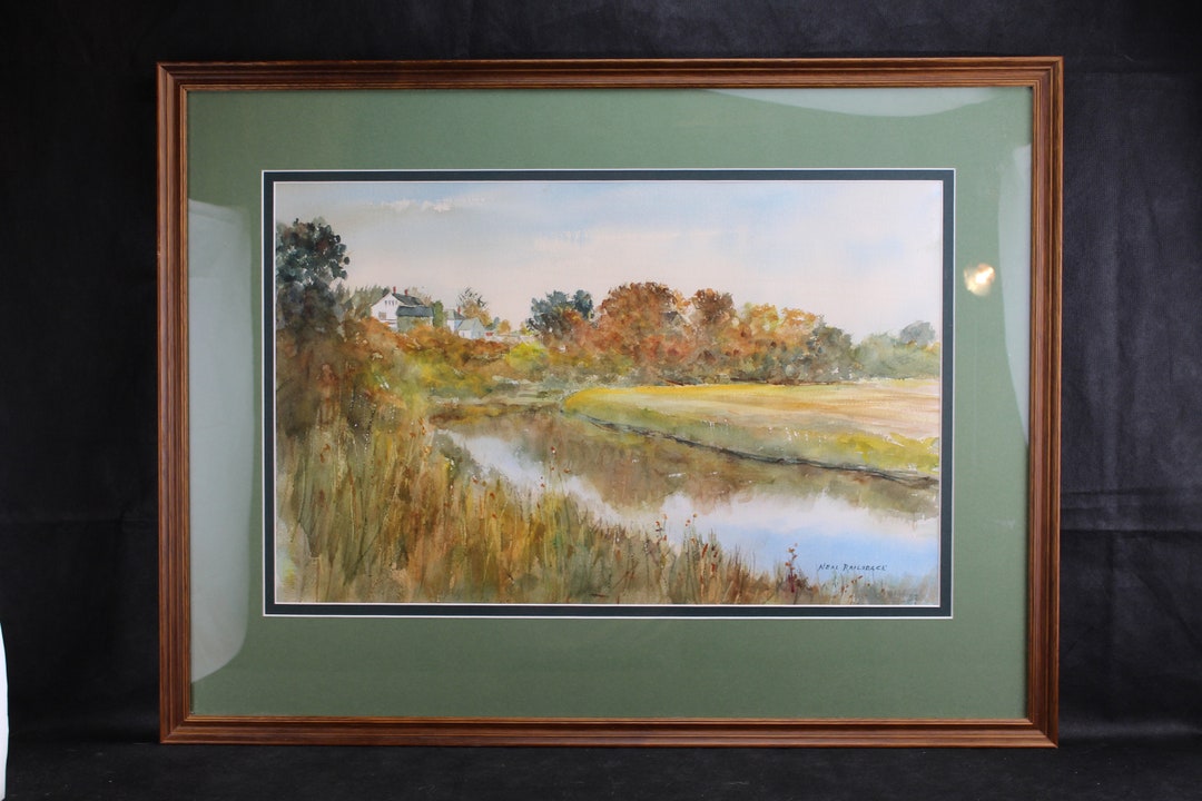 Watercolor Painting Neal Railsback Countryside Water and Buildings ...