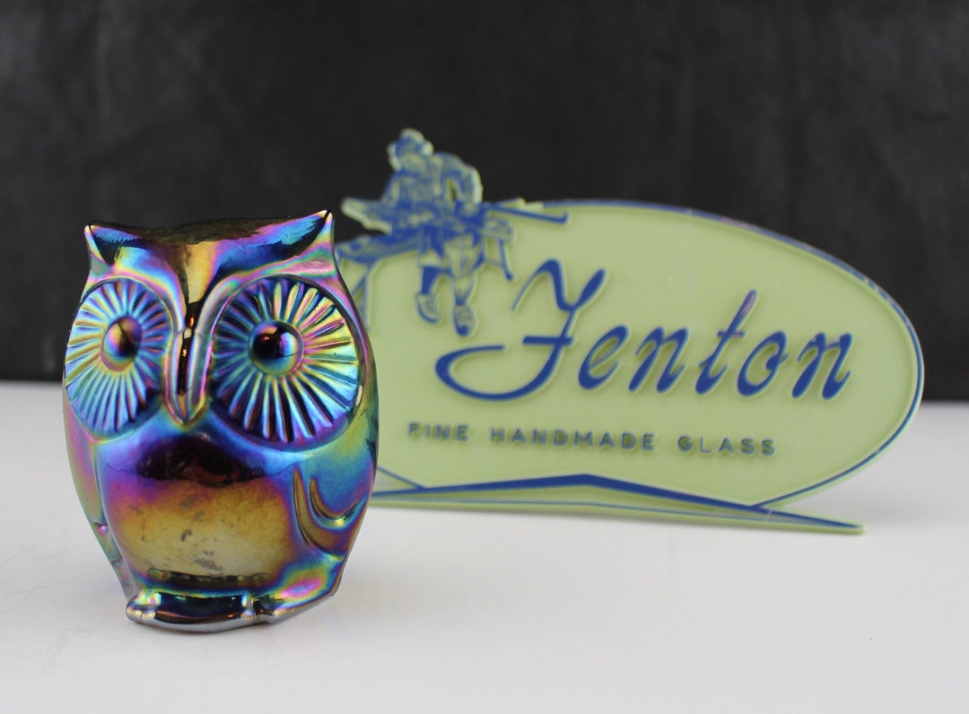 Fenton Art Glass Amethyst Carnival Glass 3 Owl Paperweight Figurine ...