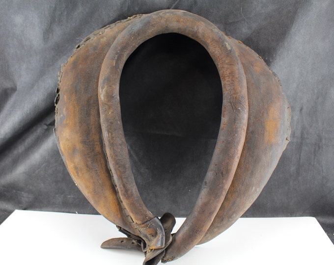 ANTIQUE Genuine Leather Horse Mule Ox Collar Harness Primitive Yoke ...
