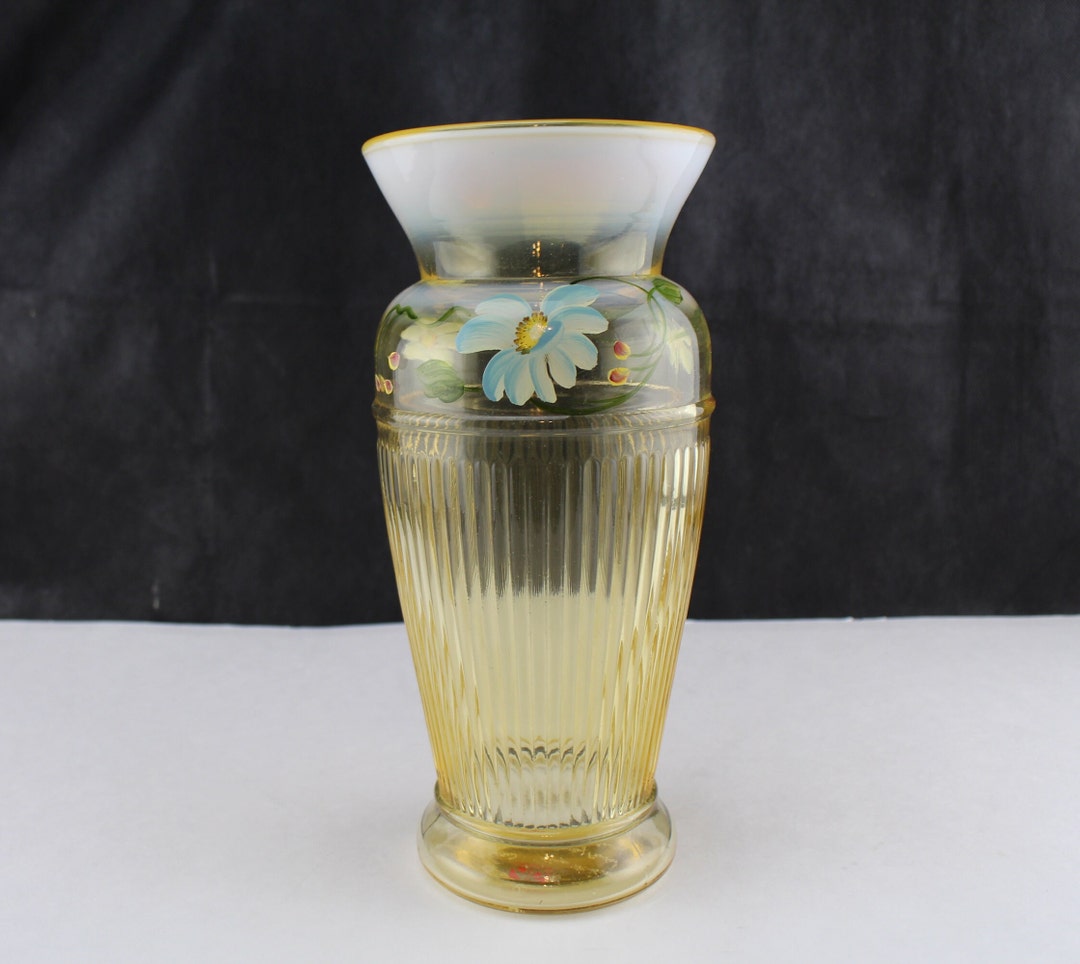 Fenton Art Glass Vase: Amber Silken Sand, Hand-painted Floral Decor - Etsy