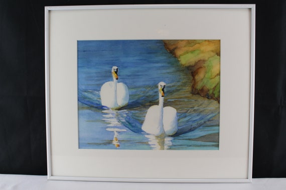 Vintage Watercolor Painting Wildlife Birds Swans Susan Pitts | Etsy