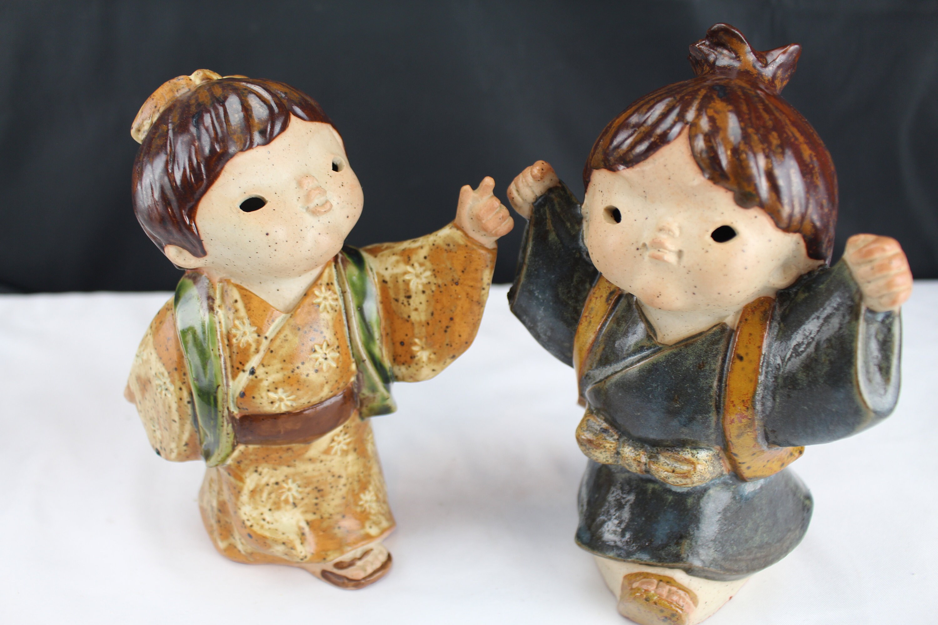 Vintage Polychrome Pottery/porcelain Asian Boy & Girl | Etsy