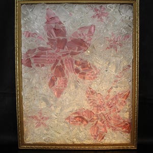 Suncatcher Broken Glass Art in Frame Cranberry Flowers Clear Background ...