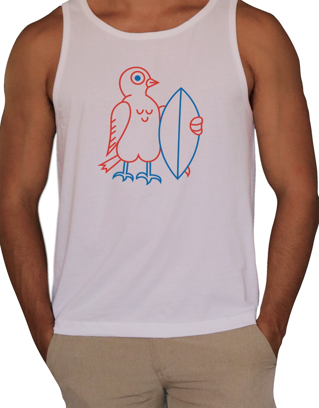 Shredder Parrot With Surfboard, White T Shirt or White Tank Top, Mens T ...