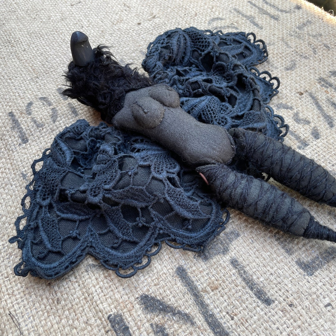 CROW Art Doll OOAK Textile Art Sculpture Figure woman Female Eclectic ...