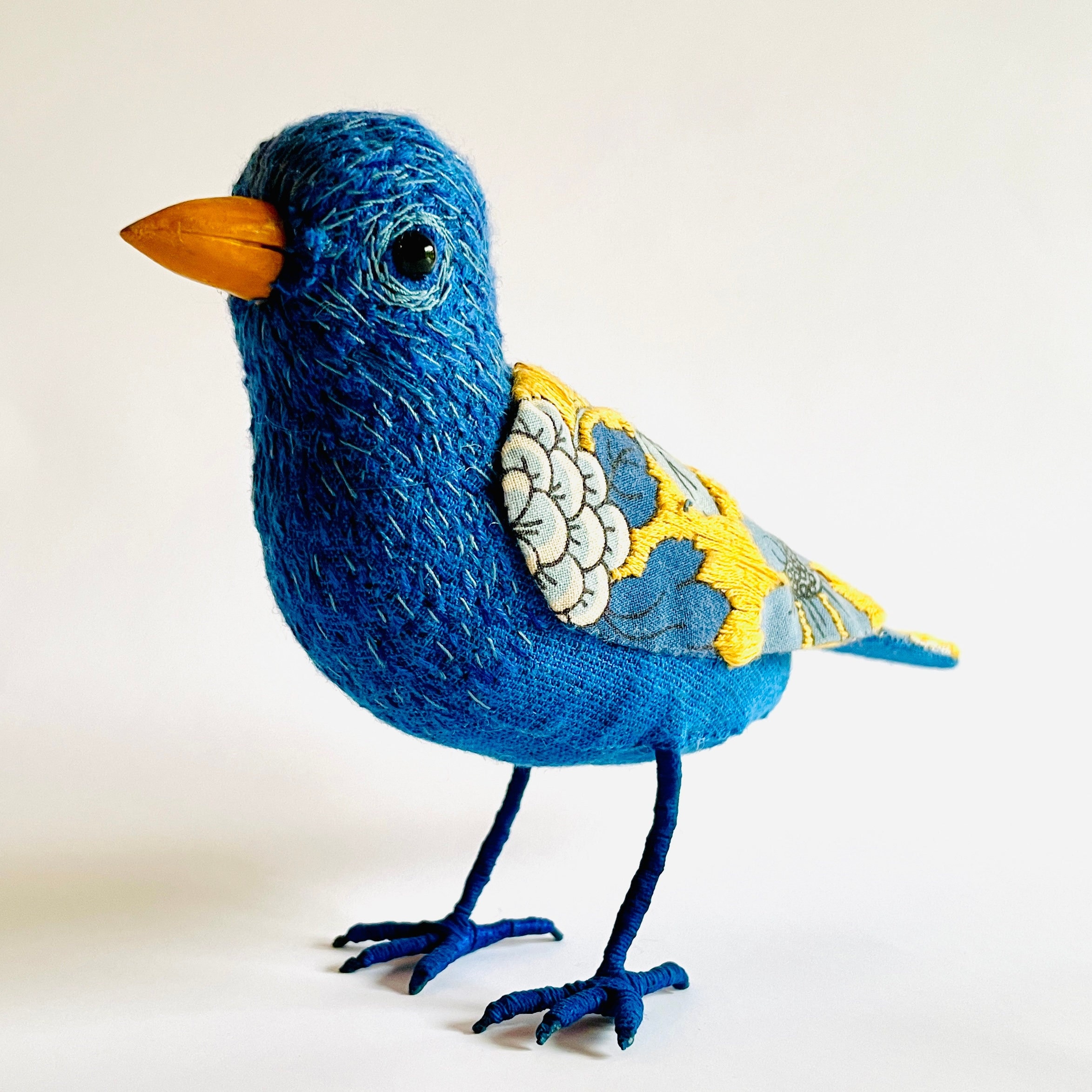 Soft Sculpture Bird Embroidered Floral Vintage Fabric Fibre Fiber ...