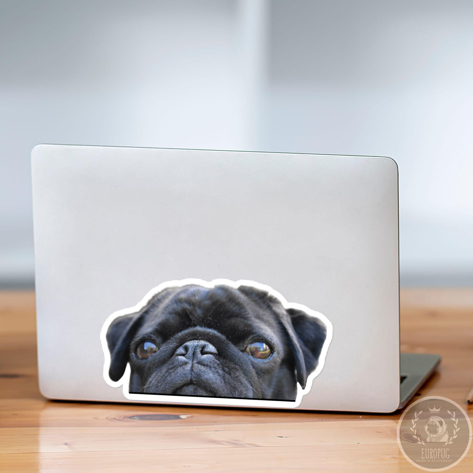 Black Pug Car Decal Sticker / Peeking Realistic Pug Dog Head Face ...