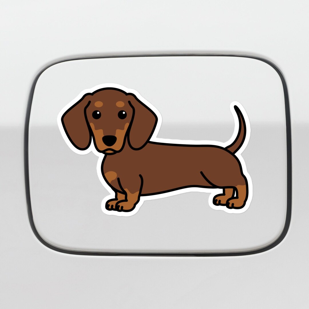 Chocolate Tan Dachshund Car Decal - Cartoon Wiener Waterproof Sticker ...