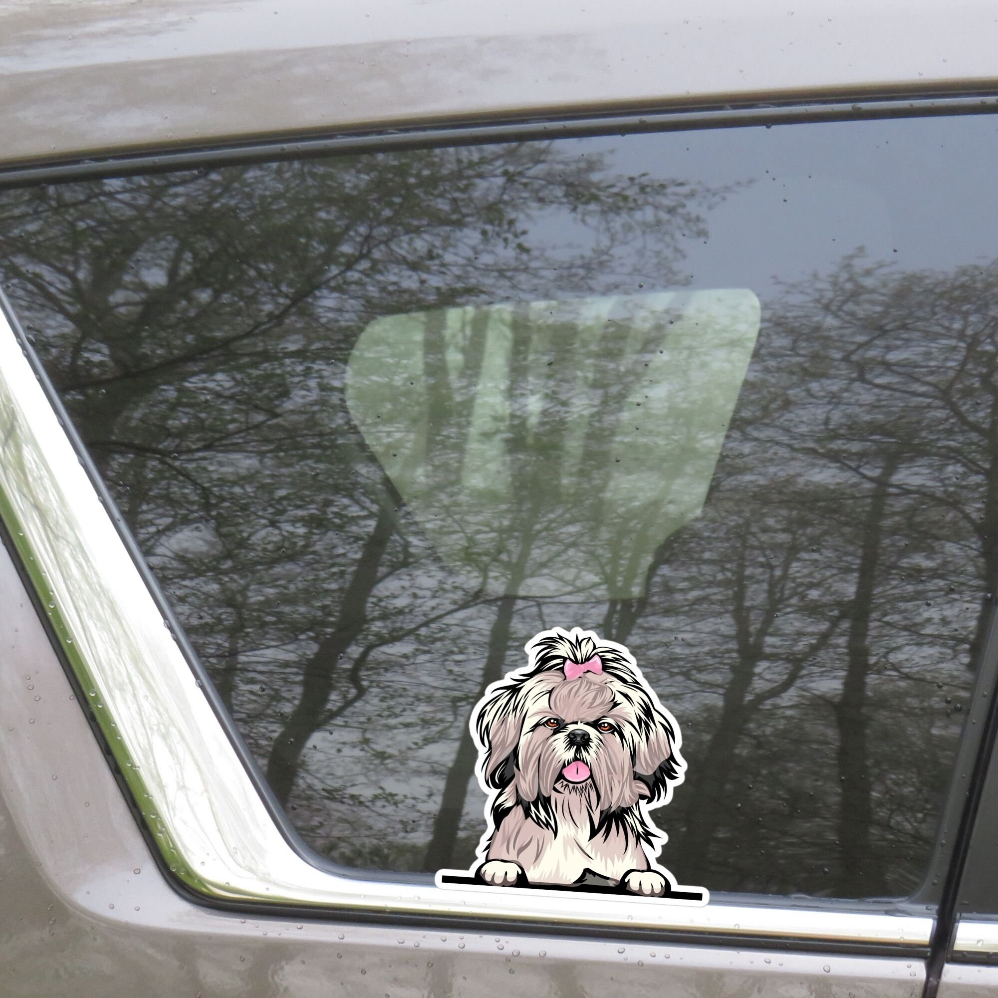 Brindle & White Shih Tzu Car Sticker Decal / Peeking Realistic Shih Tzu ...