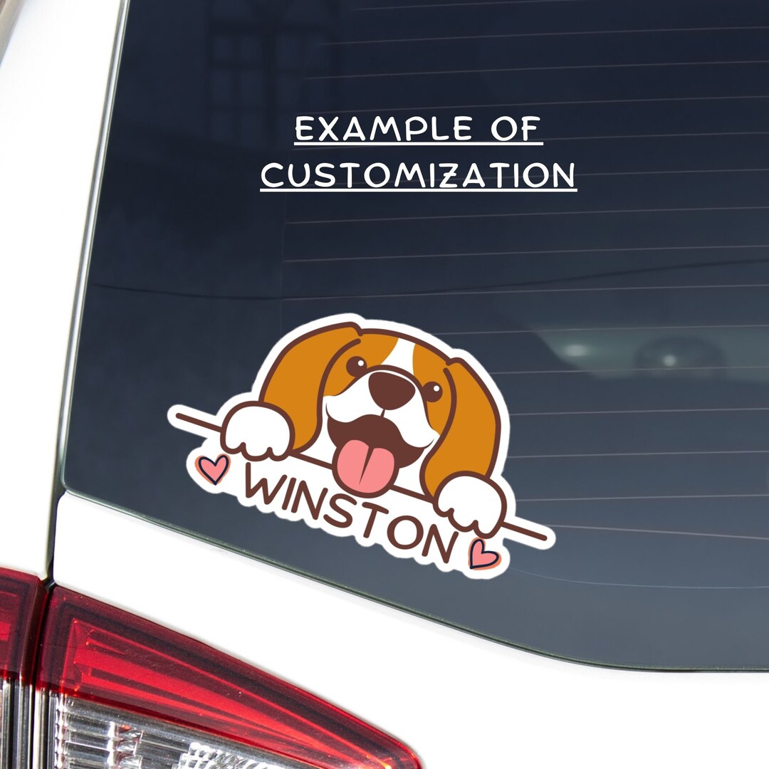 Custom Beagle Car Decal: Funny Peeking Dog Sticker, Personalized Name ...