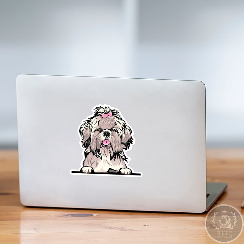 Brindle & White Shih Tzu Car Sticker Decal / Peeking Realistic Shih Tzu ...