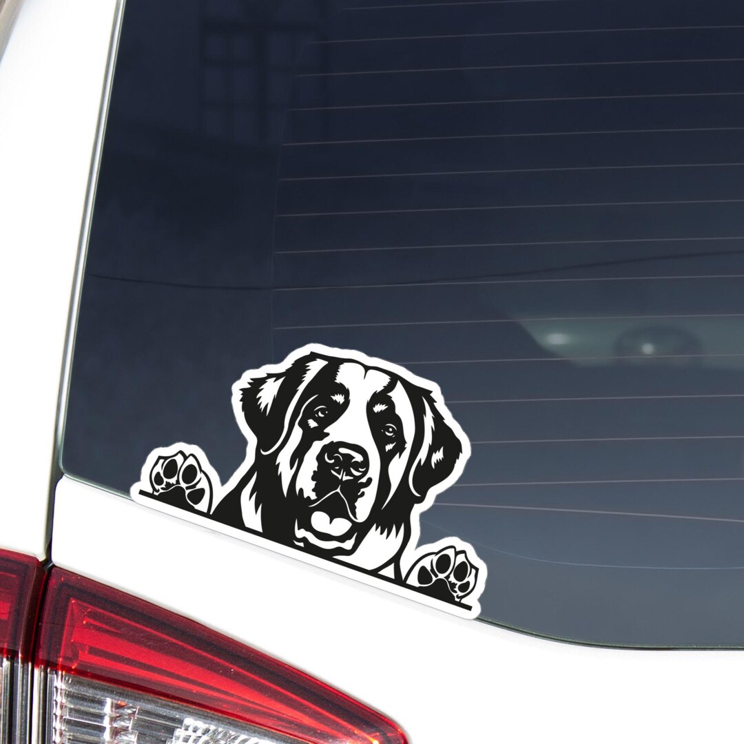 Saint-bernard Car Decal Sticker / Peeking Black & White Dog Head Face ...