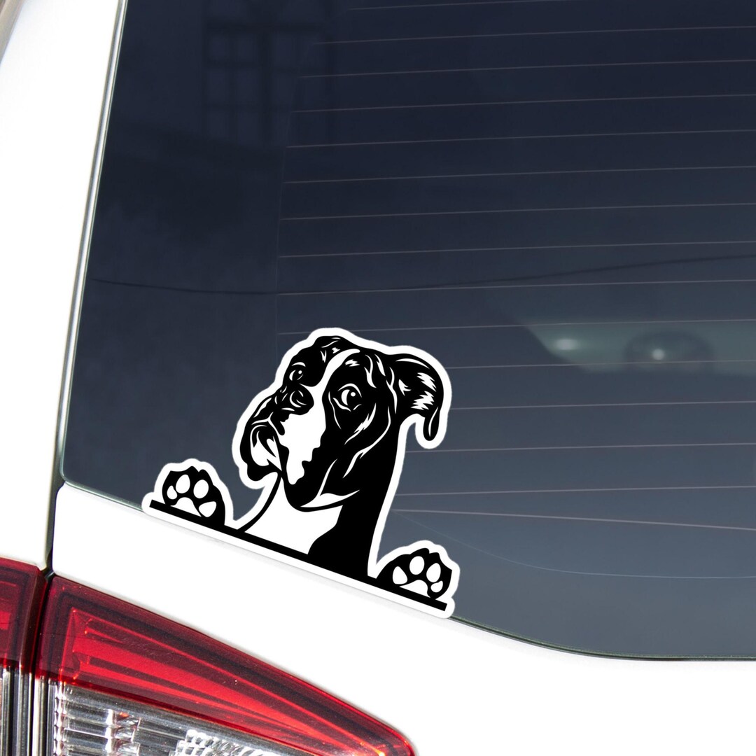 Boxer Car Decal Sticker / Peeking Black & White Dog Head Face / Vinyl ...