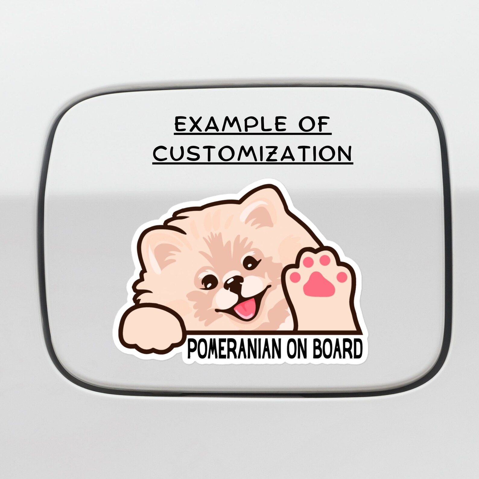 Pomeranian Spitz Car Decal: Peeking Cartoon Cream Dog, Waterproof ...