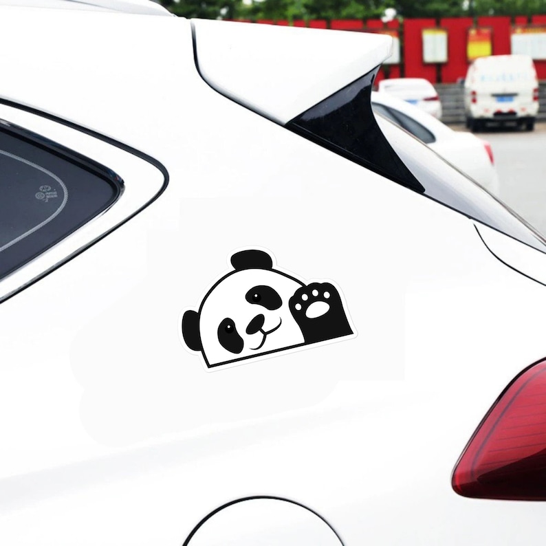 Panda Bear Car Decal Sticker / Black White Kawaii Panda Waving - Etsy
