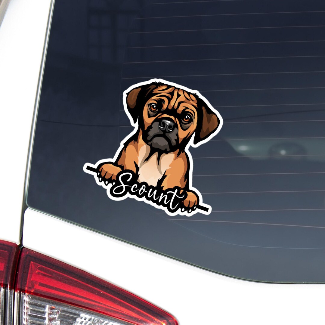Puggle Car Decal / Peeking Realistic Gold Tan Dog Head Face / Vinyl ...