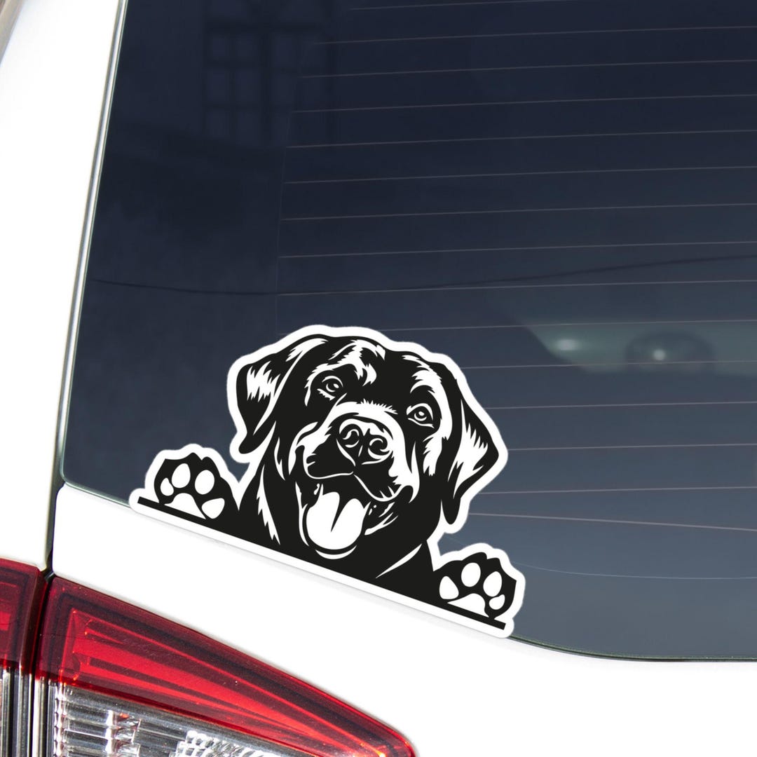 Black Labrador Car Decal Sticker / Peeking Black & White Dog Head Face ...