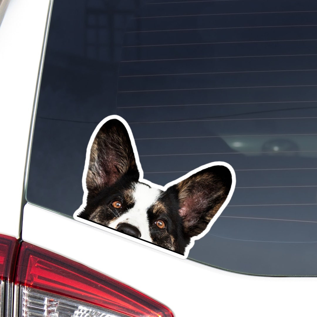 Black White Corgi Car Sticker Decal / Peeking Cardigan Welsh Corgi Head ...