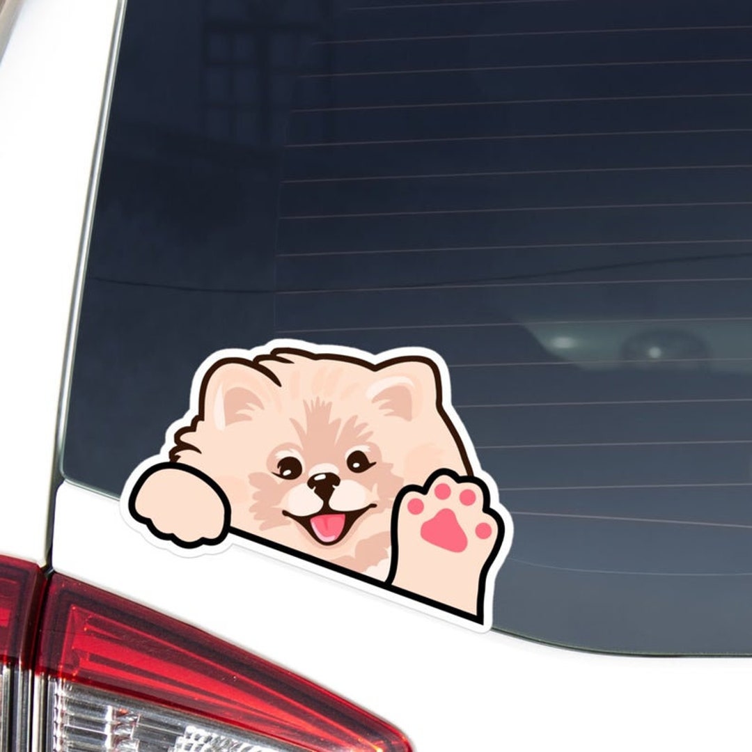 Pomeranian Spitz Car Decal: Peeking Cartoon Cream Dog, Waterproof ...
