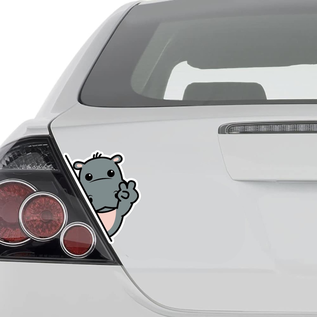 Peeking Hippo Car Decal: Funny Cartoon Hippopotamus Showing V-Sign ...