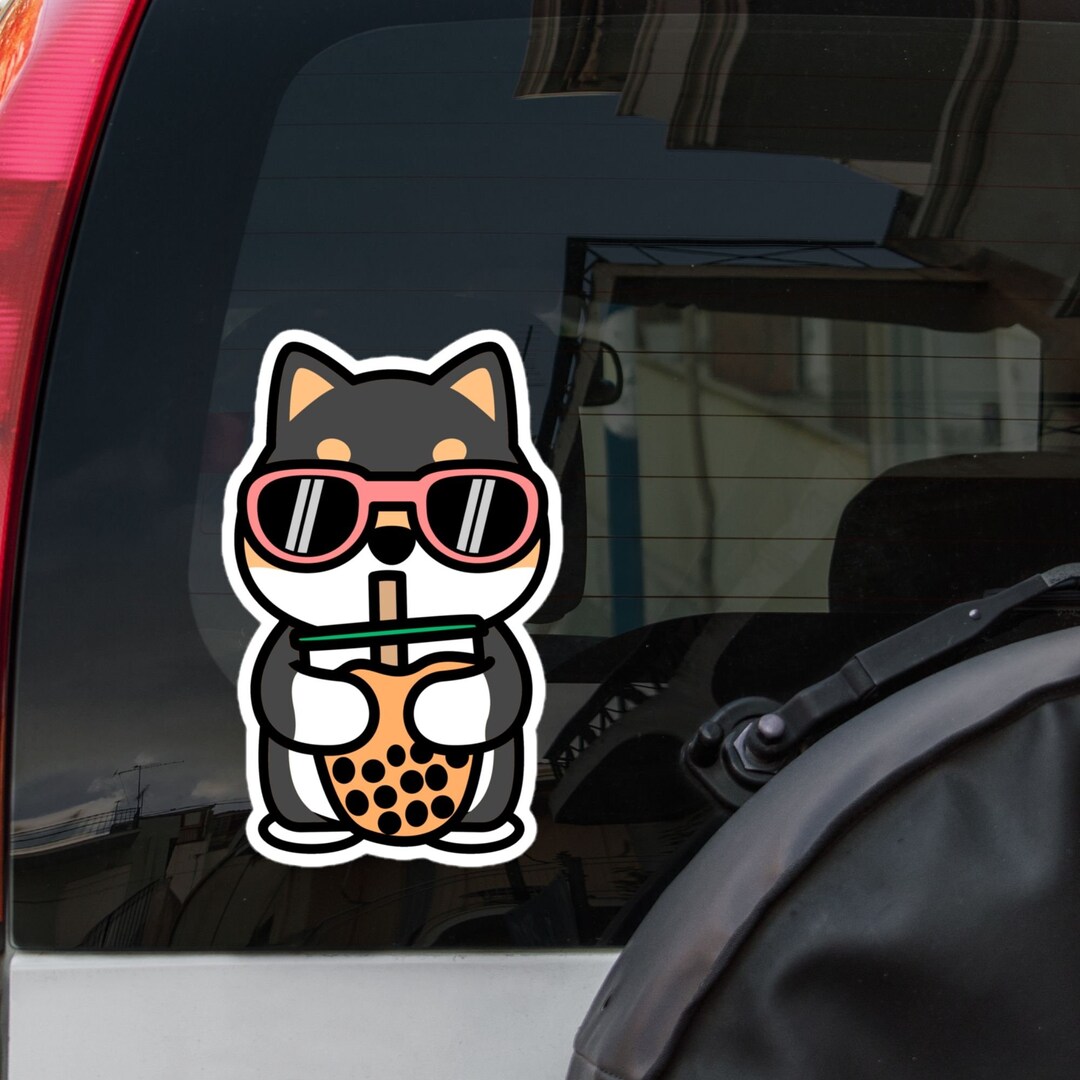 Shiba Inu Boba Car Decal Sticker / Black Shiba Bubble Tea Sunglasses ...