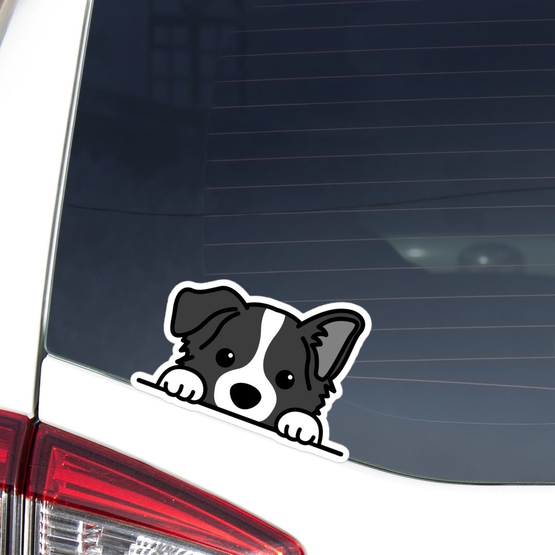 Peeking Border Collie Car Decal Sticker / Kawaii Cartoon Dog Puppy ...