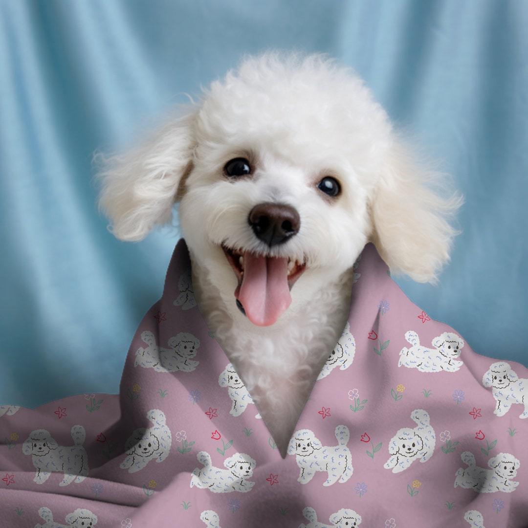 Poodle Throw Blanket / White Toy Poodle Puppy Lovers Print Pattern ...