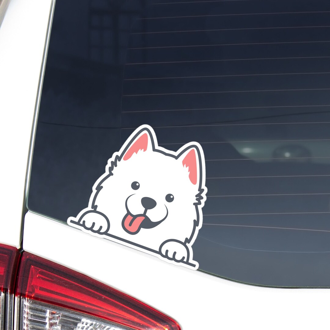Cute Samoyed Car Decal Sticker / Kawaii Peeking Samoyed Dog Paws up ...