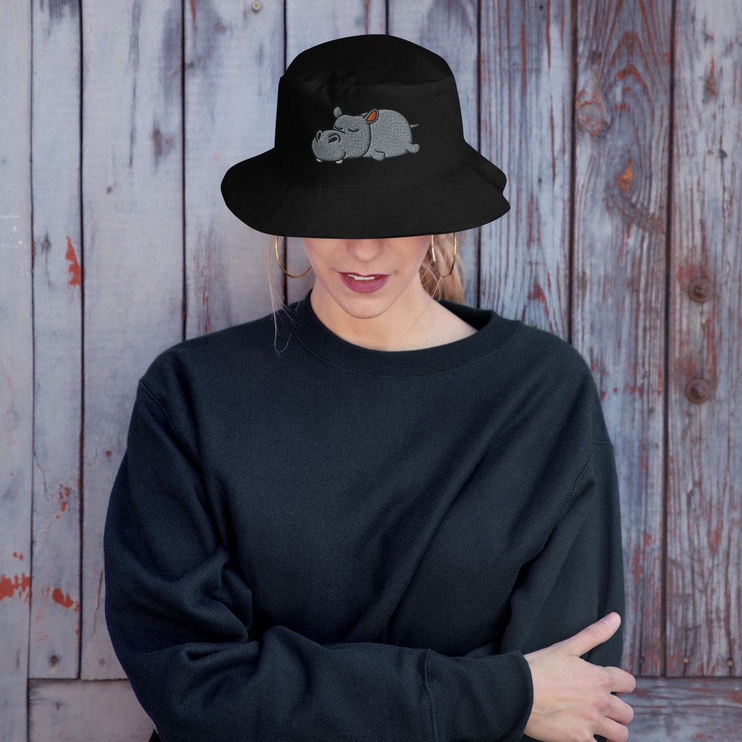Lazy Hippo Bucket Hat / Embroidered Hippopotamus Cotton Hat / Kawaii ...