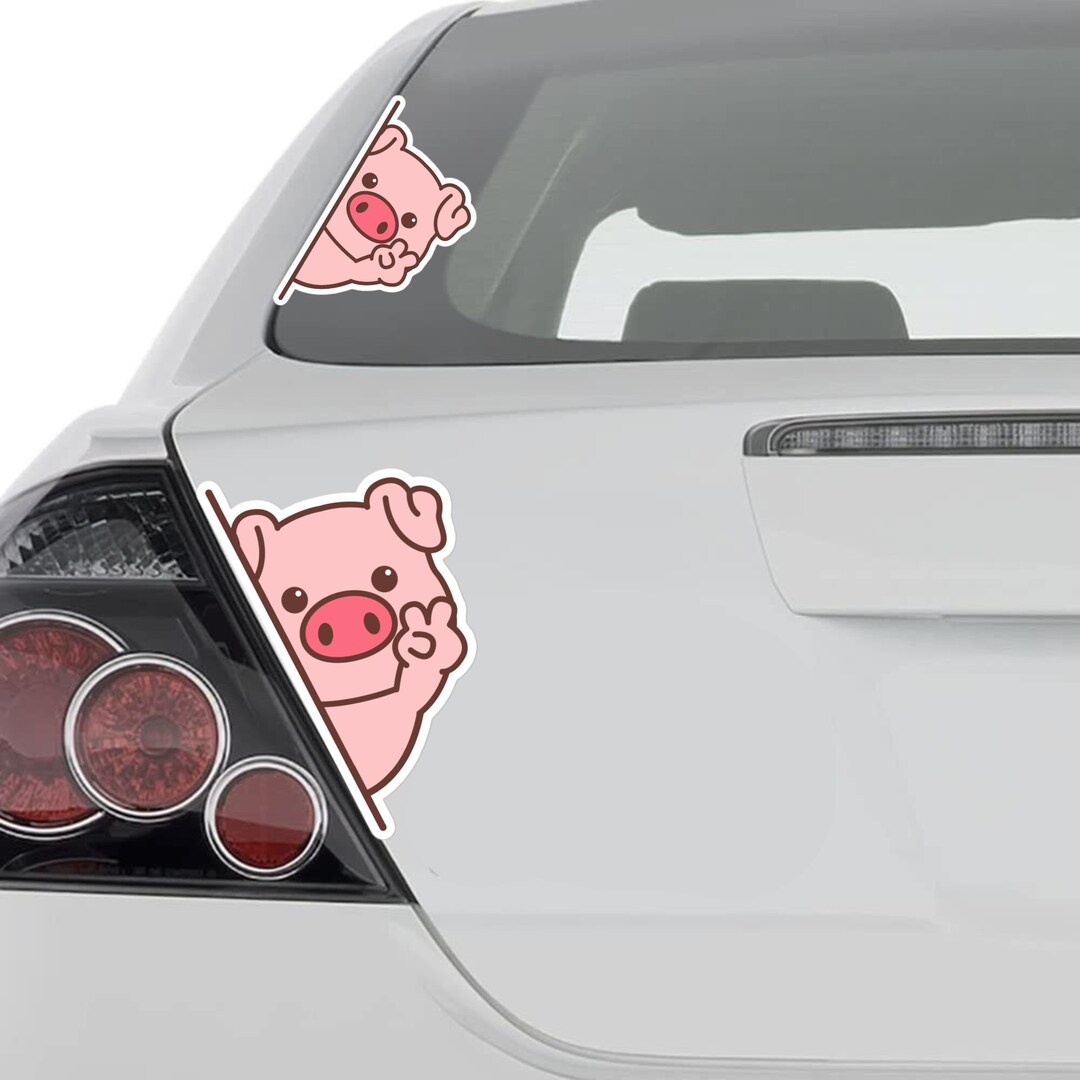 Peeking Cute Pig Car Decal Sticker / Kawaii Funny Pig Showing V-sign ...