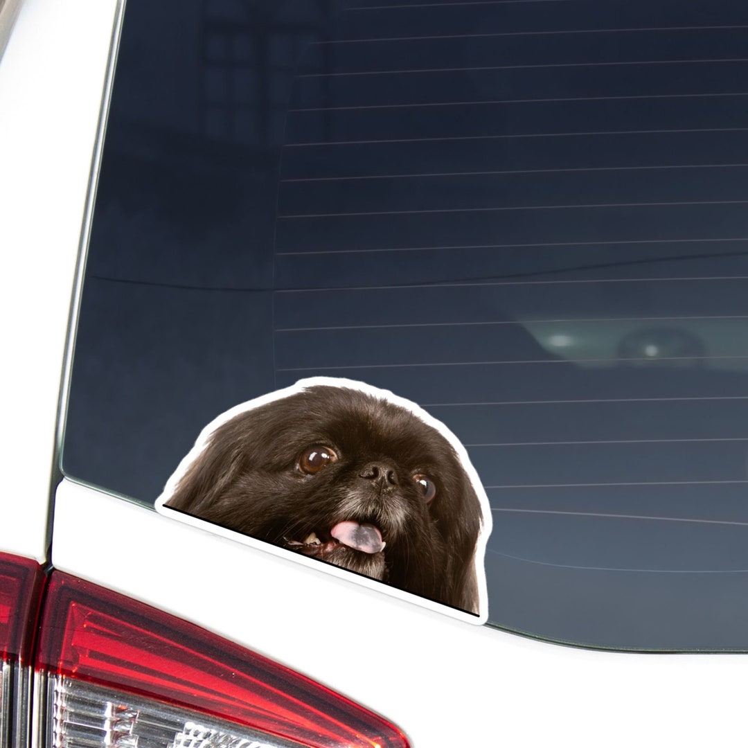 Peeking Black Pekingese Car Decal Sticker / Realistic Pekinese Dog Head ...