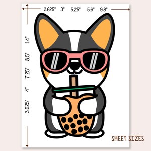 Corgi Boba Car Decal Sticker / Tricolor Corgi With Bubble Tea Milk ...