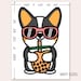 Corgi Boba Car Decal Sticker / Tricolor Corgi With Bubble Tea Milk ...