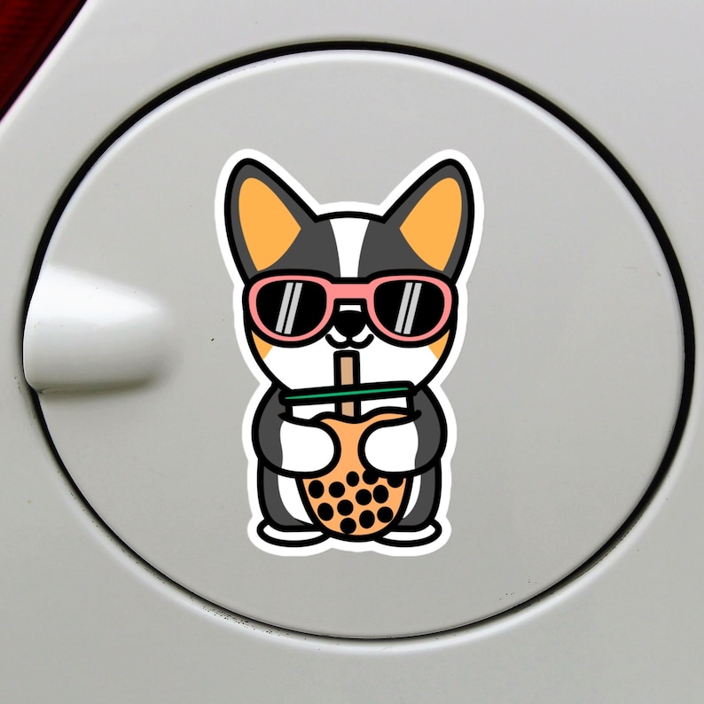 Corgi Boba Car Decal Sticker / Tricolor Corgi With Bubble Tea - Etsy