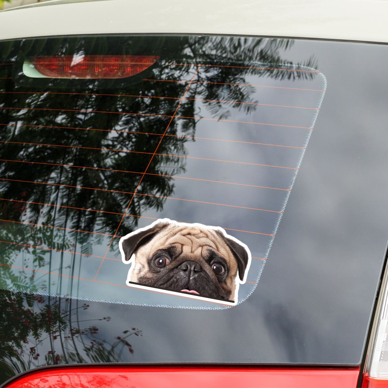 Peeking Pug Car Decal Sticker / Looking Out Pug Bumper Window Laptop ...