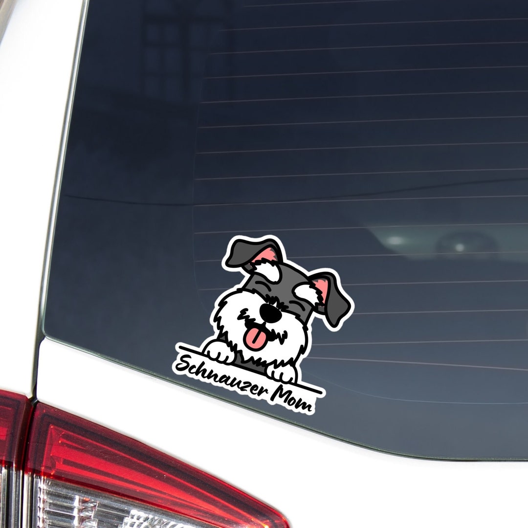 Miniature Schnauzer Mom Car Decal: Cartoon Black & White Dog Vinyl ...