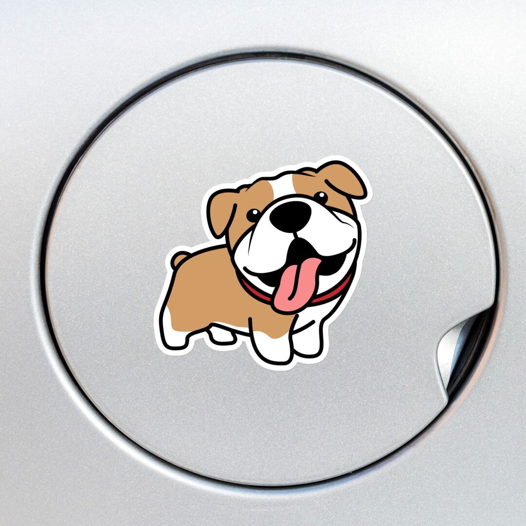 Red White English Bulldog Car Sticker Decal / Cartoon Dog Smiling ...