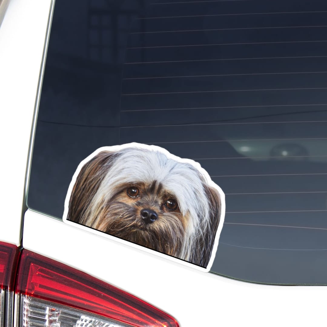 Black & Tan Lhasa Apso Car Decal Sticker / Peeking Realistic Dog Head ...