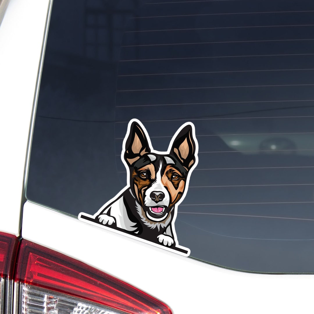 Rat Terrier Car Sticker Decal / Peeking Realistic Black & Tricolor Dog ...