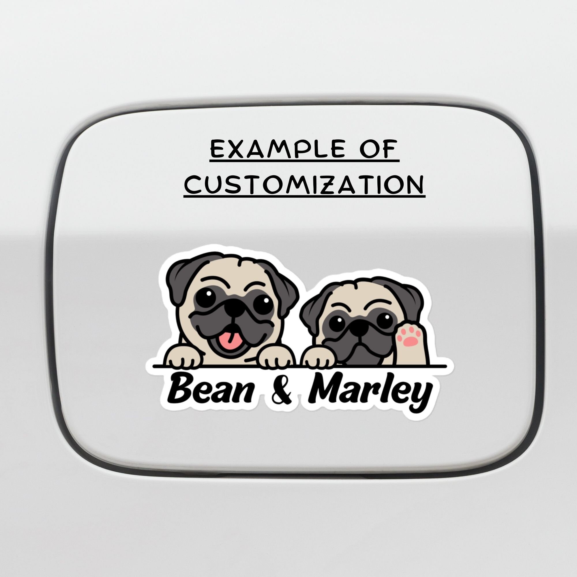 Custom Two Pugs Car Decal: Personalized Peeking Dog Waterproof Sticker ...