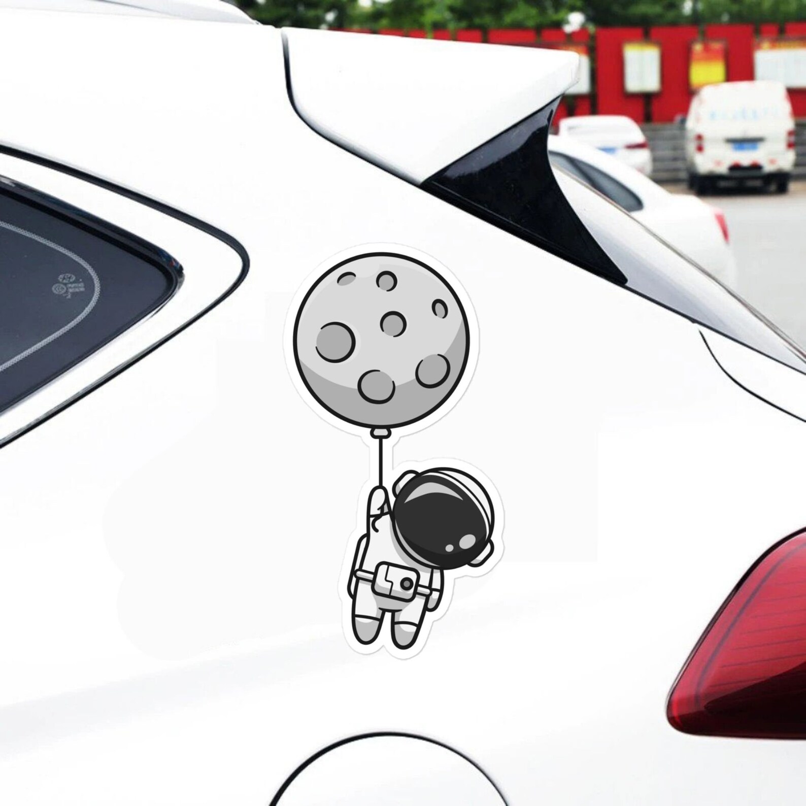 Astronaut Moon Balloon Car Decal - Cartoon Spaceman Waterproof Sticker ...