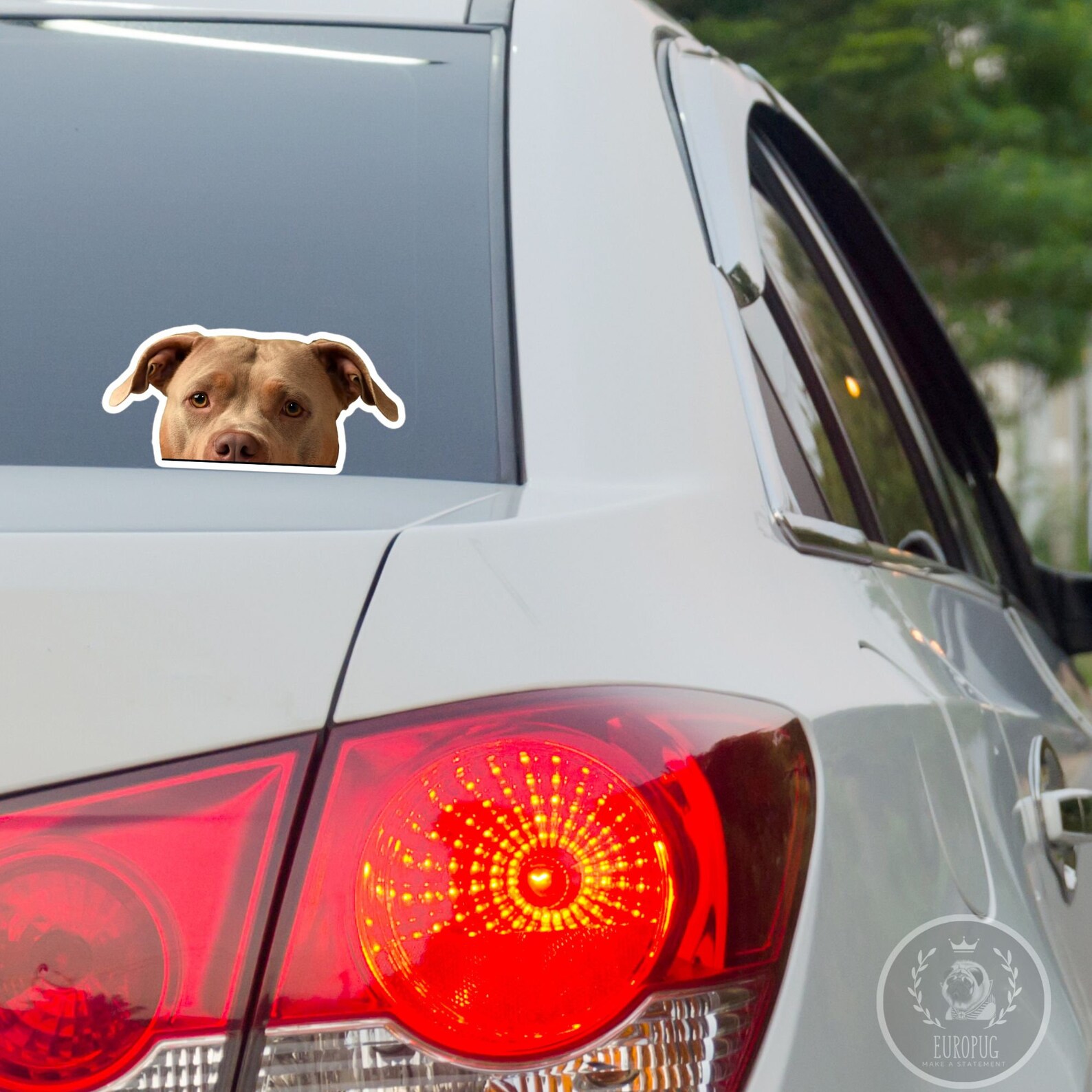 Tan Pitbull Car Decal – Peeking Realistic Pittie Dog Face Waterproof ...