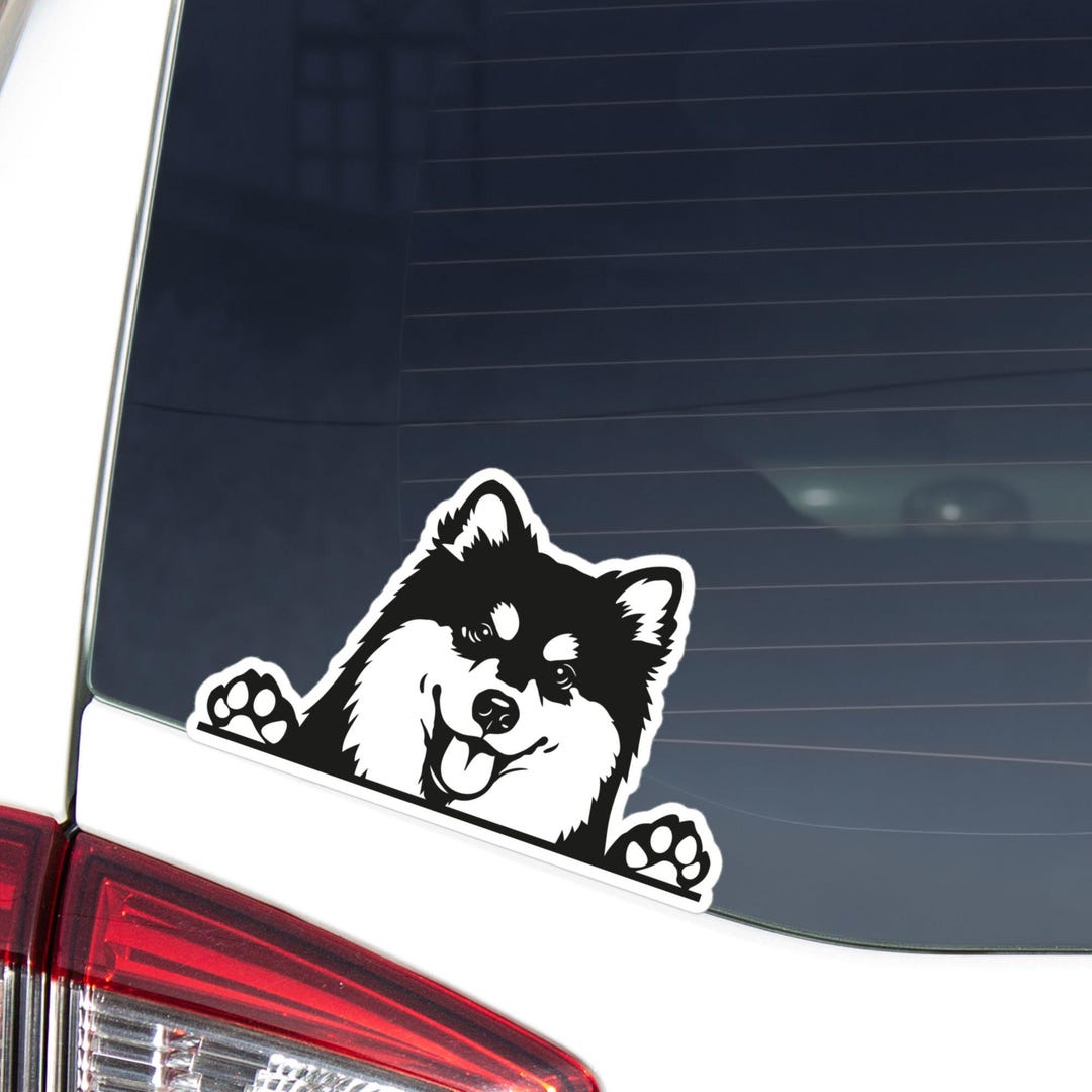 Finnish Lapphund Car Decal Sticker / Peeking Black & White Dog Head ...