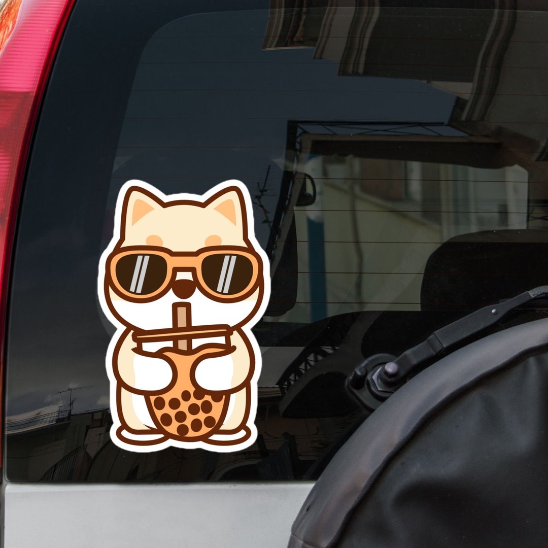 Shiba Inu Boba Car Decal Sticker / Cream Shiba Bubble Tea Sunglasses ...