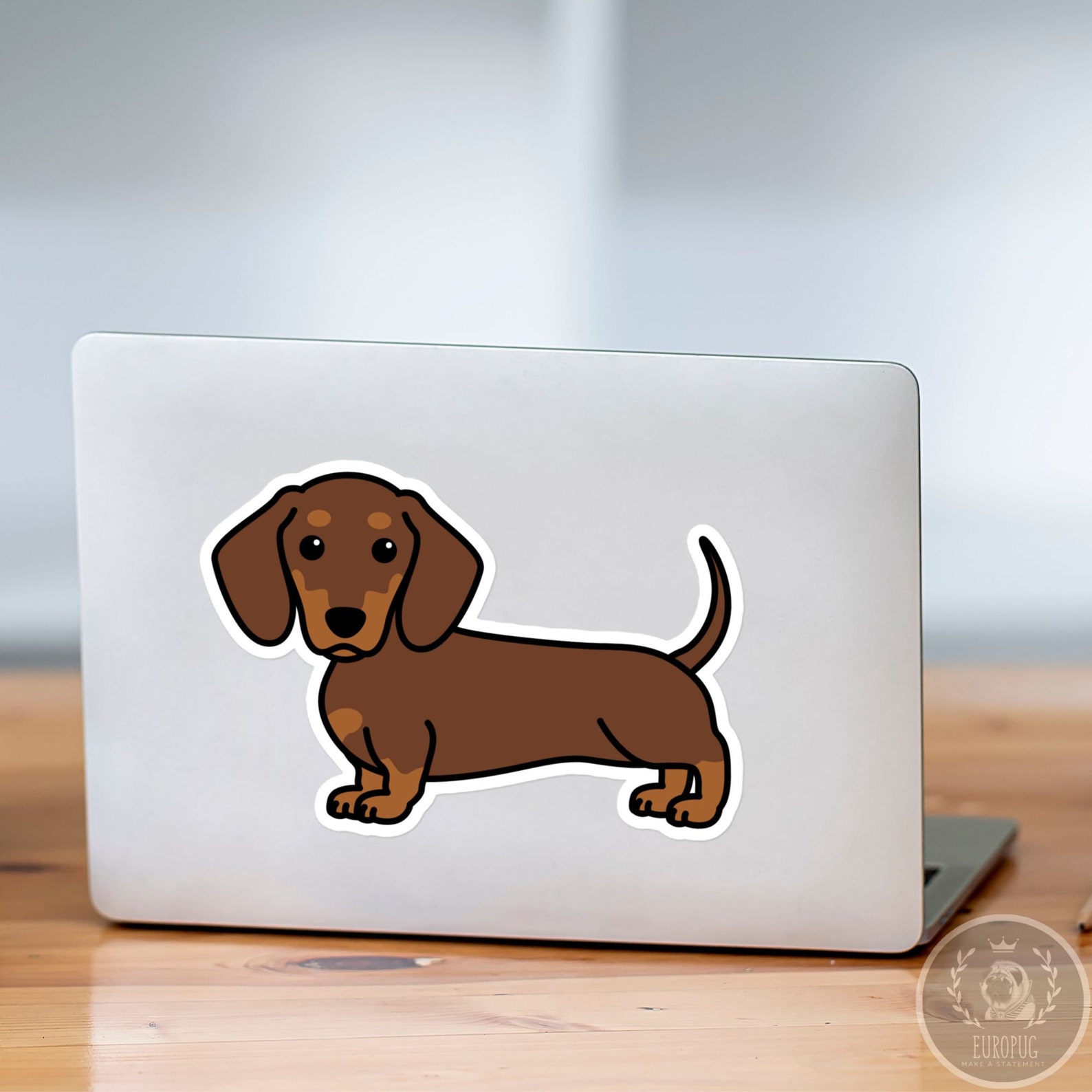 Chocolate Tan Dachshund Car Decal - Cartoon Wiener Waterproof Sticker ...