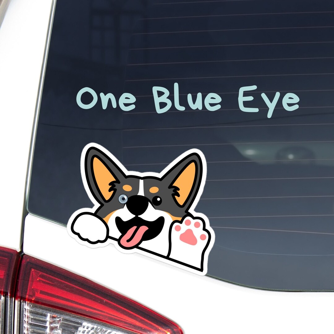 Tri-colored Corgi With One Blue Eye Car Sticker / Tricolor Peeker Corgi ...