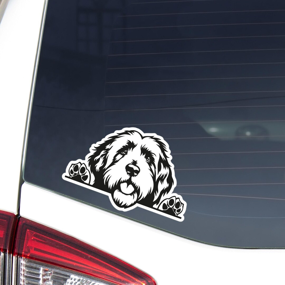 Old English Sheepdog Car Decal Sticker / Peeking Black & White Dog Head ...