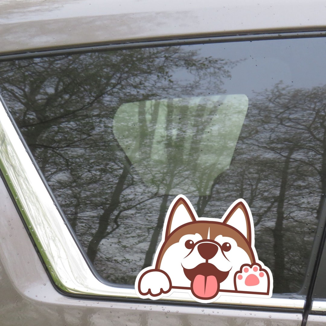 Siberian Husky Car Decal / Peeking Husky Waving Paw Car Sticker / Light ...