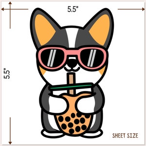 Corgi Boba Car Decal Sticker / Tricolor Corgi With Bubble Tea Milk ...