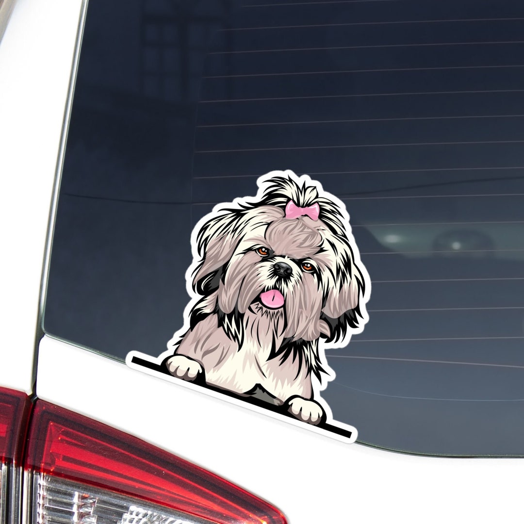 Brindle & White Shih Tzu Car Sticker Decal / Peeking Realistic Shih Tzu ...
